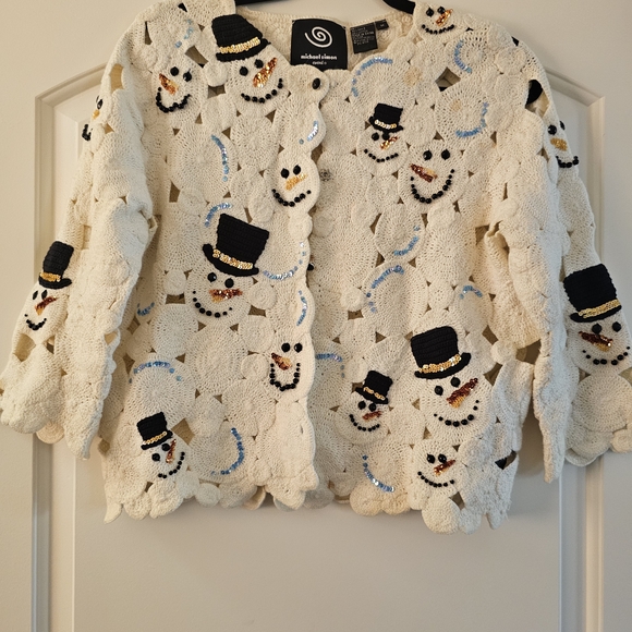 Michael Simon | Sweaters | Michael Simon Cream Snowman Cardigan | Poshmark